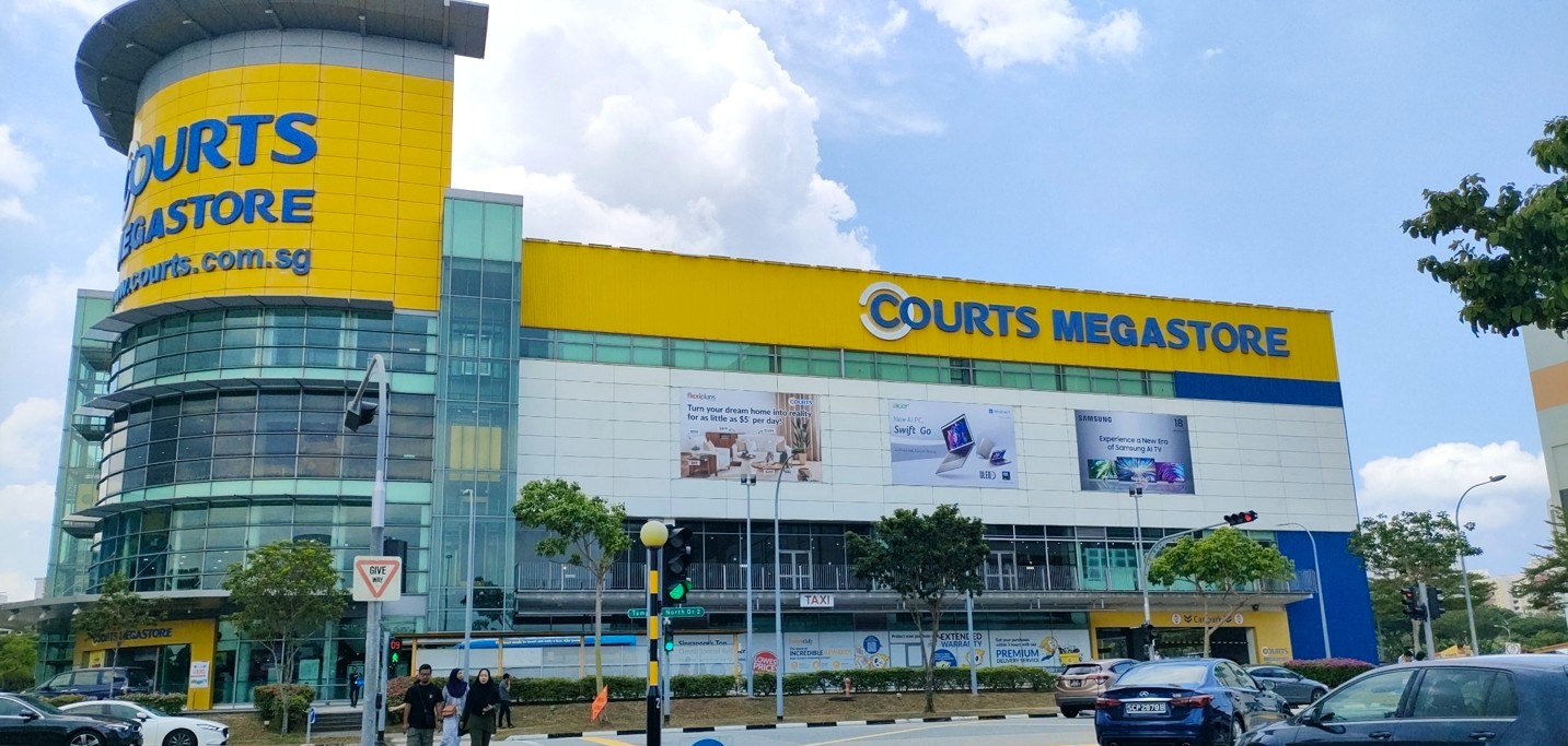 Large Building Façade Banner Installation at Courts Mega Store Tampines ...